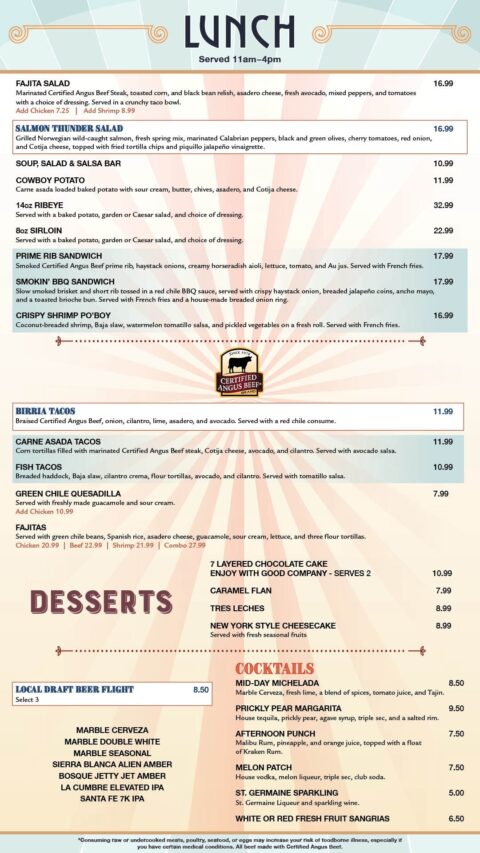 Thunder Road Breakfast & Lunch Menu - Route 66 Casino Hotel